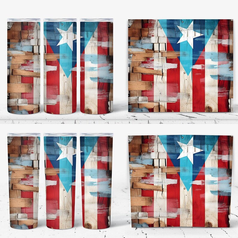 Painted Puerto Rico Flag Wrap for 20oz Skinny Tumblers | Sublimation ...