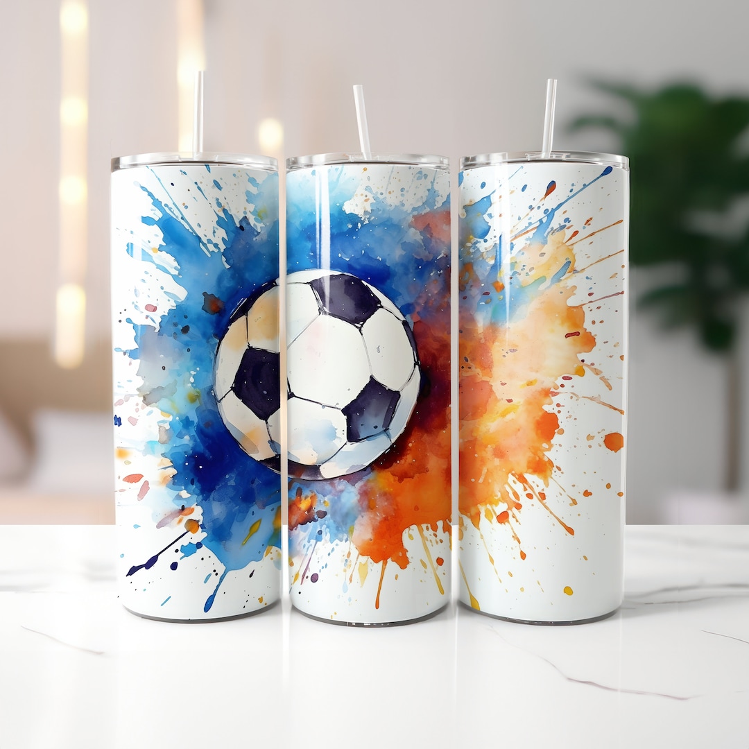 Blue and Orange Soccer Ball Wrap for 20oz Skinny Tumblers | Sublimation ...