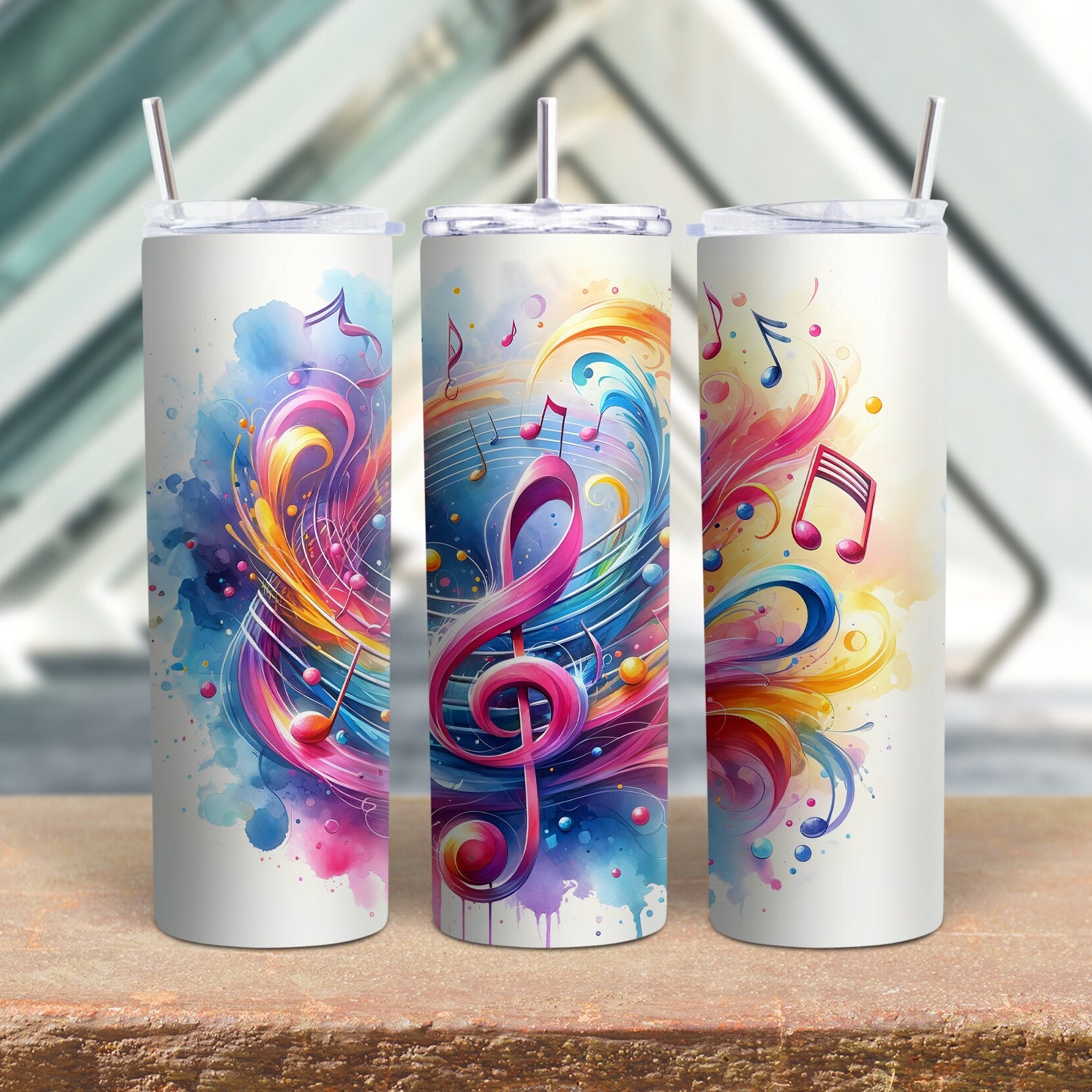 Colorful Music Notes Wrap for 20oz Skinny Tumblers Sublimation Design ...