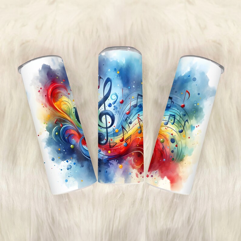 Colorful Music Notes Wrap for 20oz Skinny Tumblers | Sublimation Design ...