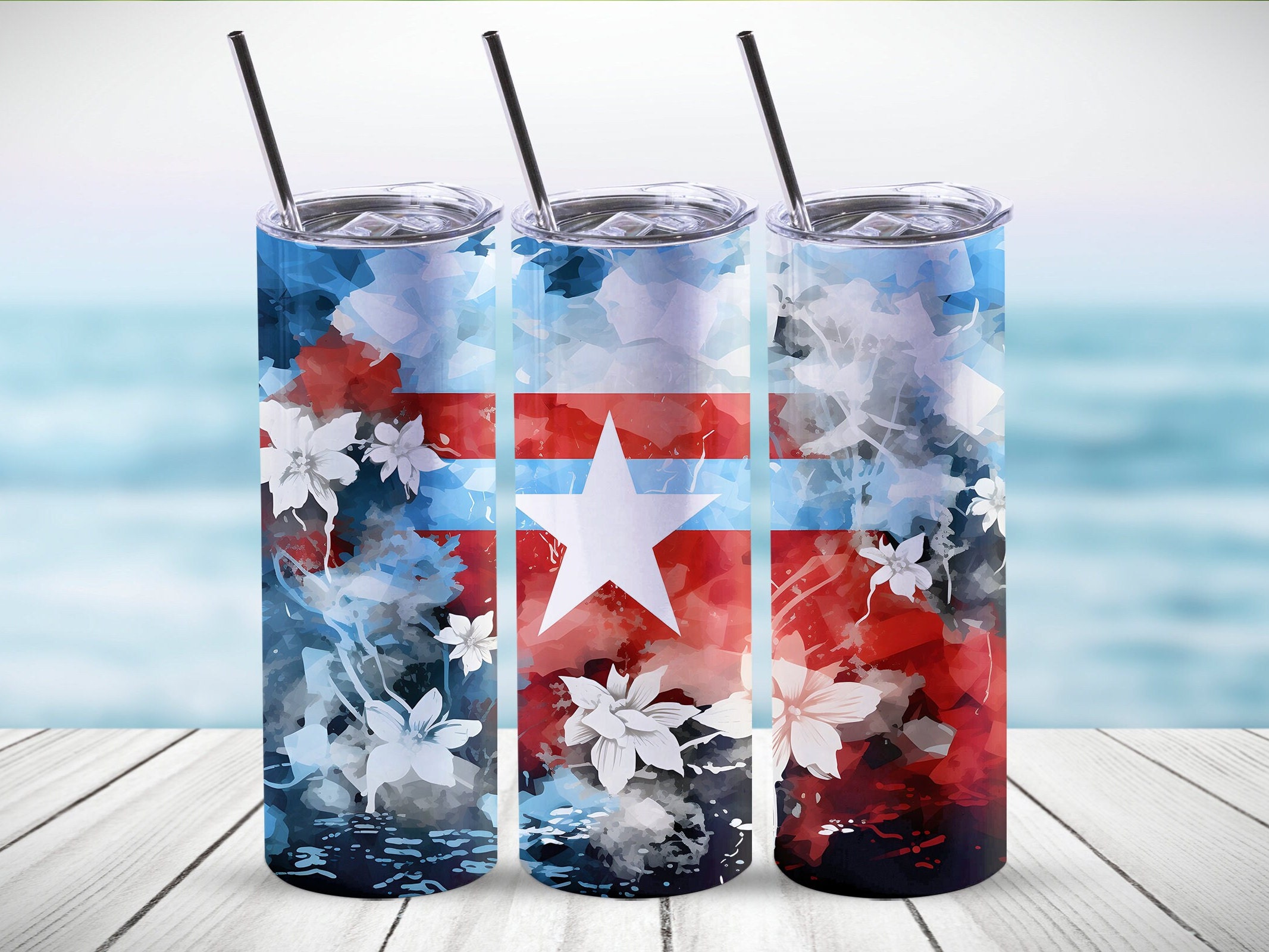 Abstract Puerto Rico Flag Wrap for 20oz Skinny Tumblers | Sublimation ...