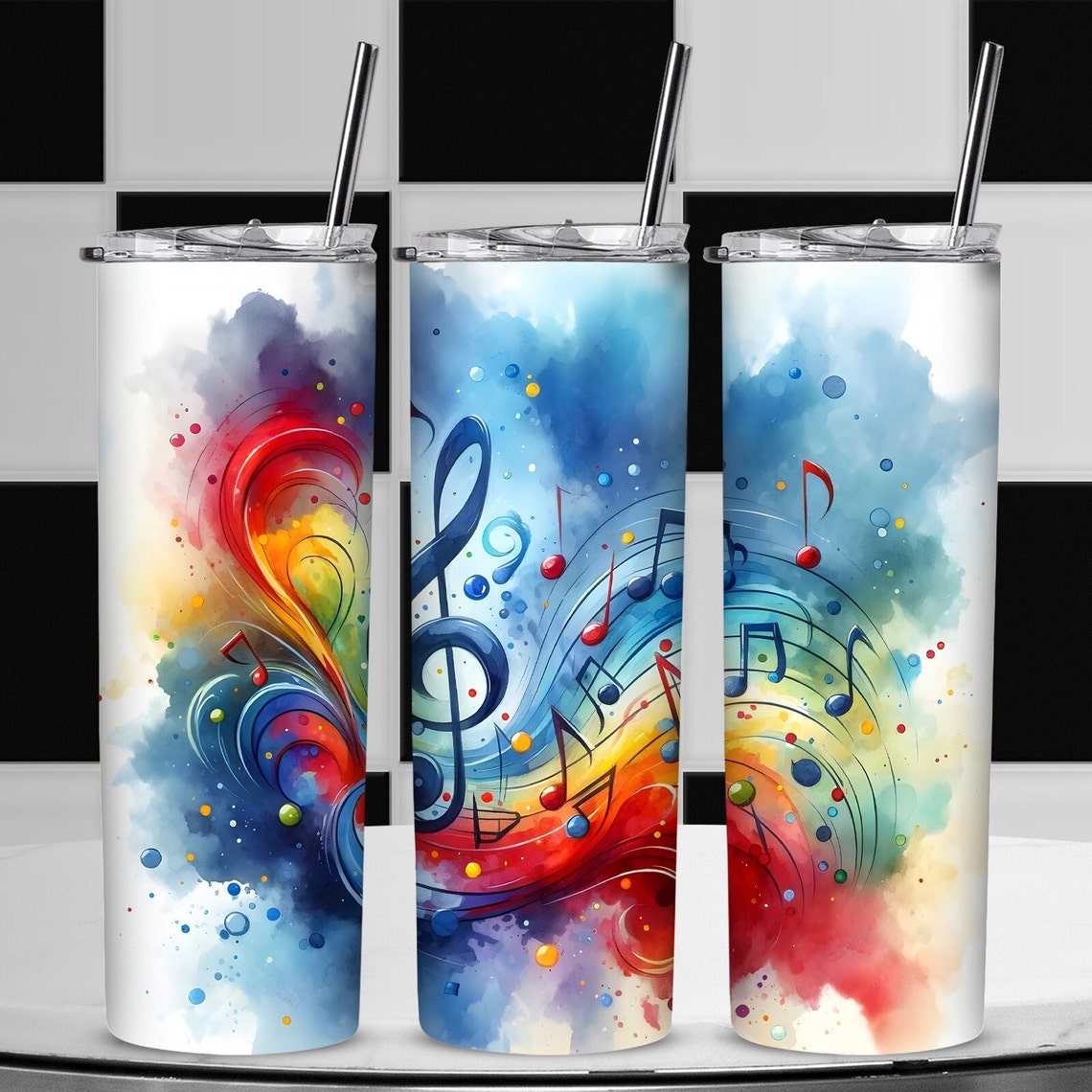 Colorful Music Notes Wrap for 20oz Skinny Tumblers | Sublimation Design ...