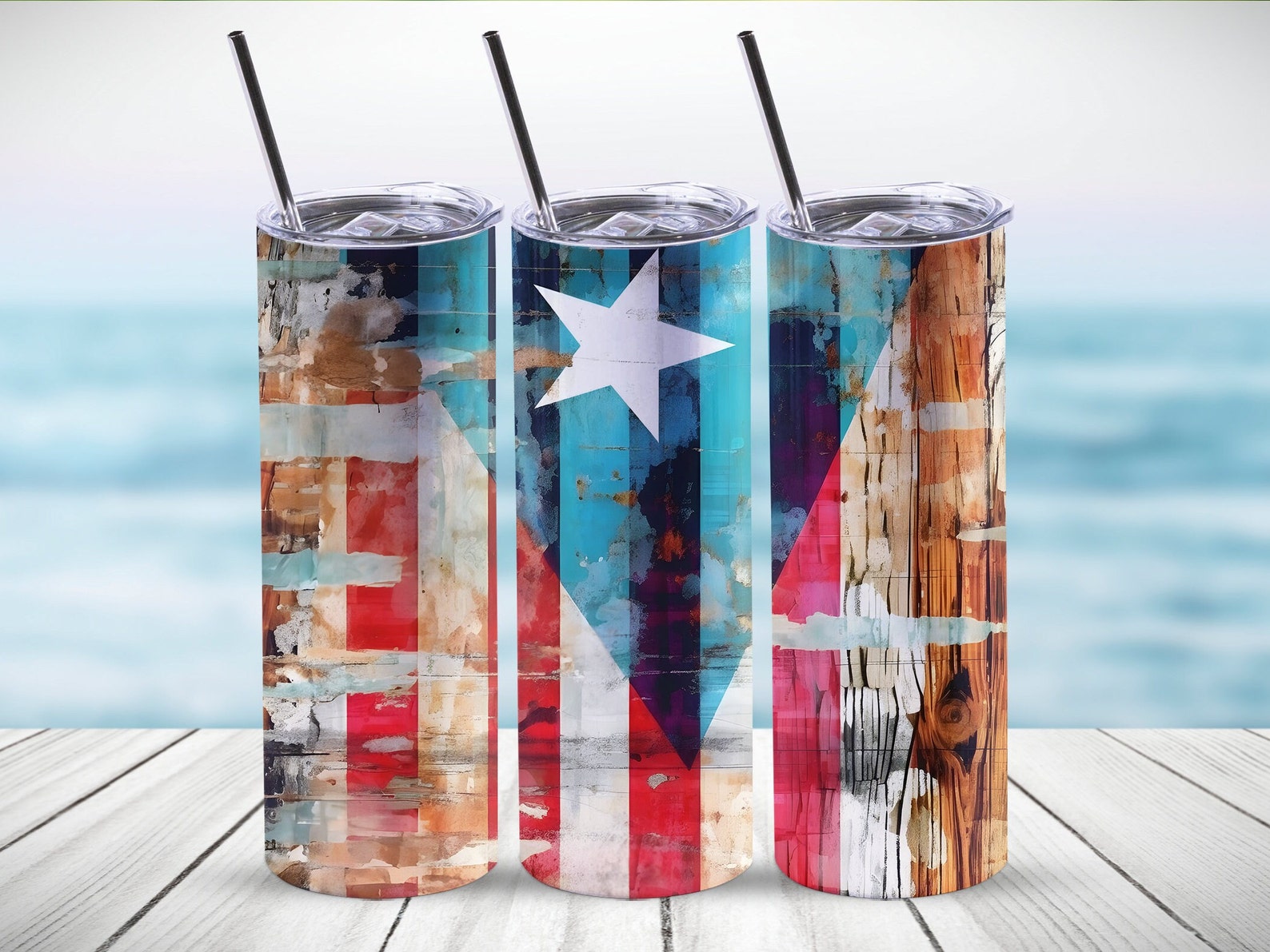 Vintage Puerto Rico Flag Wrap for 20oz Skinny Tumblers | Sublimation ...