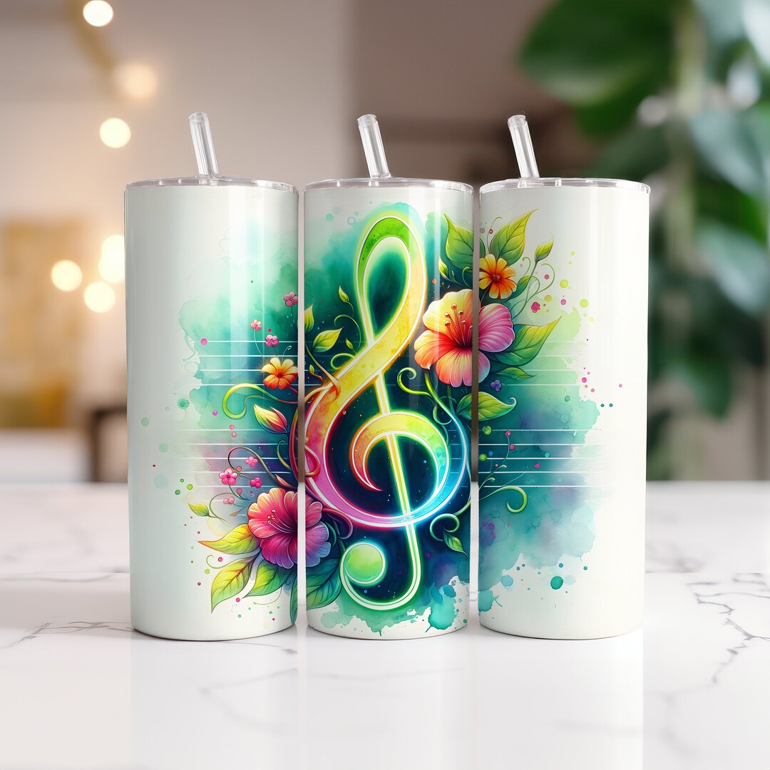 Neon Music Note & Floral Symphony Wrap for 20oz Skinny Tumblers ...