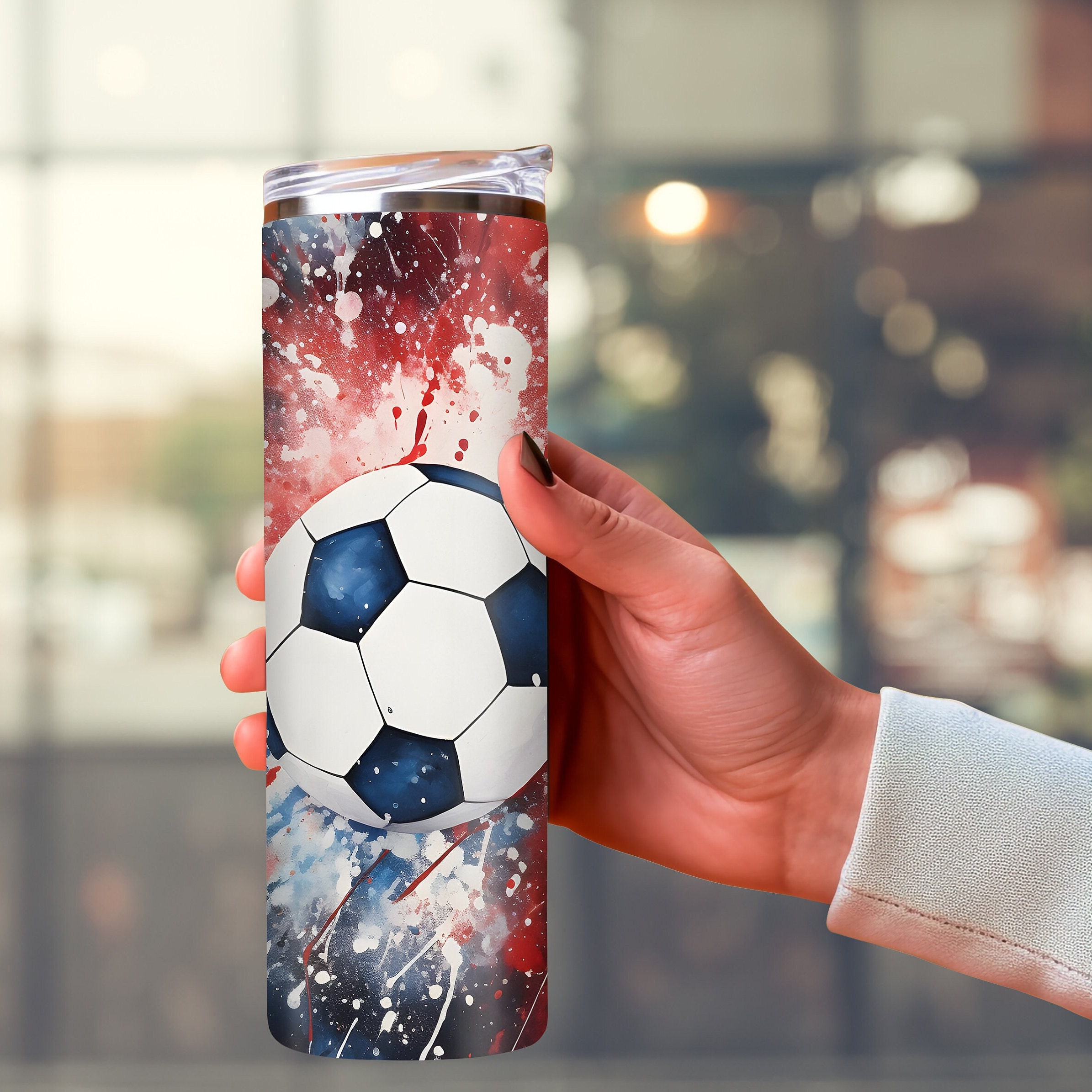 Red and Blue Soccer Ball Paint Splash Wrap for 20oz Skinny Tumblers ...