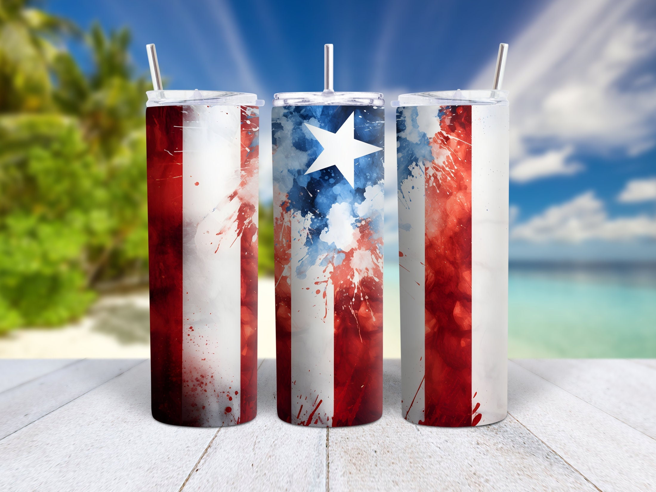 Abstract Puerto Rico Flag Wrap for 20oz Skinny Tumblers Sublimation ...