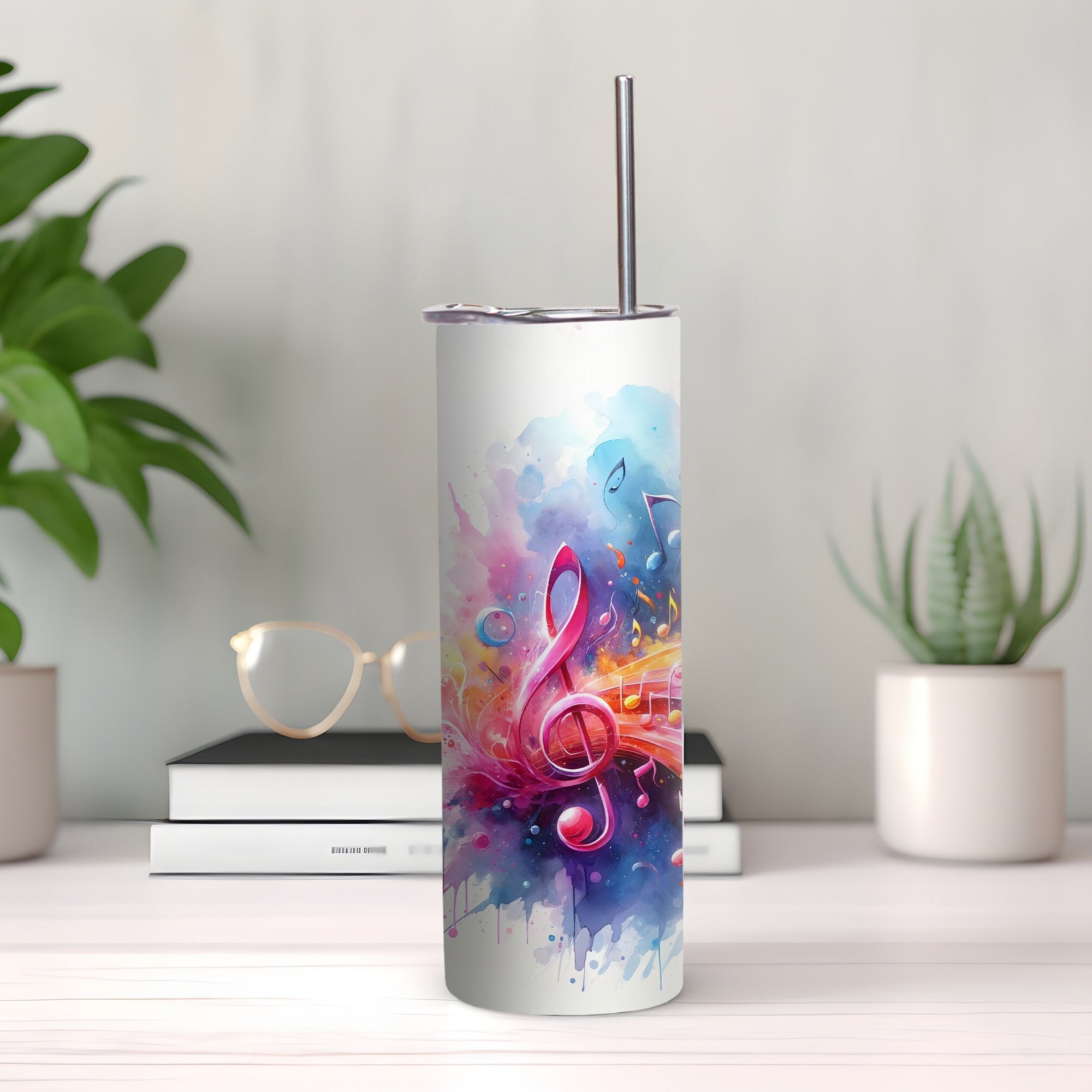 Colorful Music Notes Wrap for 20oz Skinny Tumblers | Sublimation Design ...