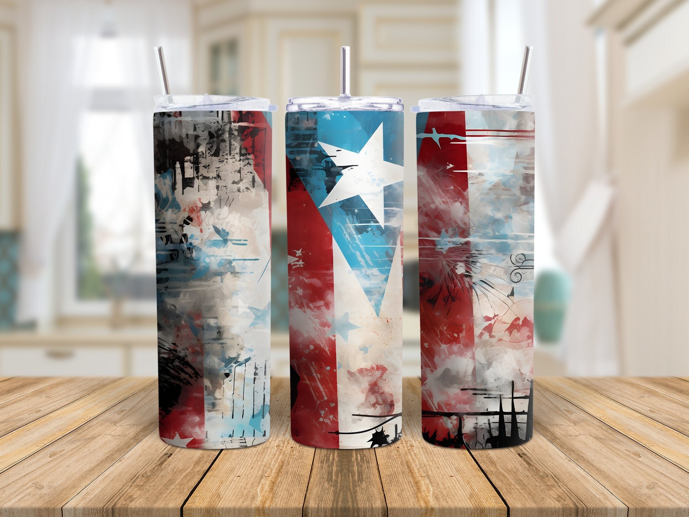Vintage Puerto Rico Flag Wrap for 20oz Skinny Tumblers Sublimation ...
