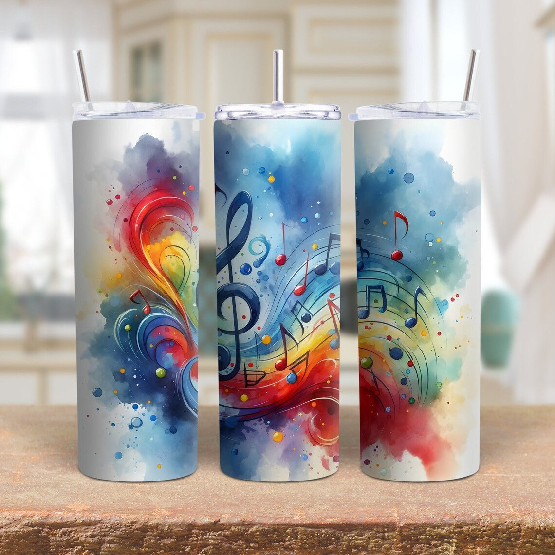 Colorful Music Notes Wrap for 20oz Skinny Tumblers Sublimation Design ...