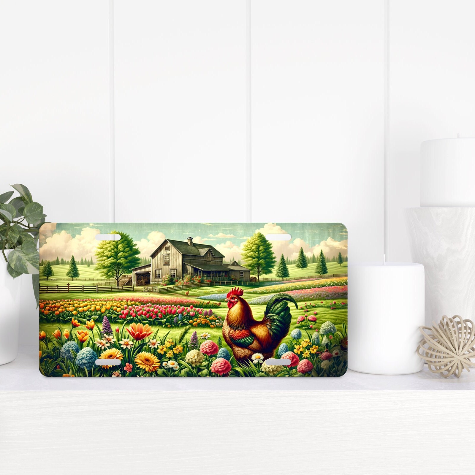 Spring Farm Chicken License Plate Sublimation Design - Etsy