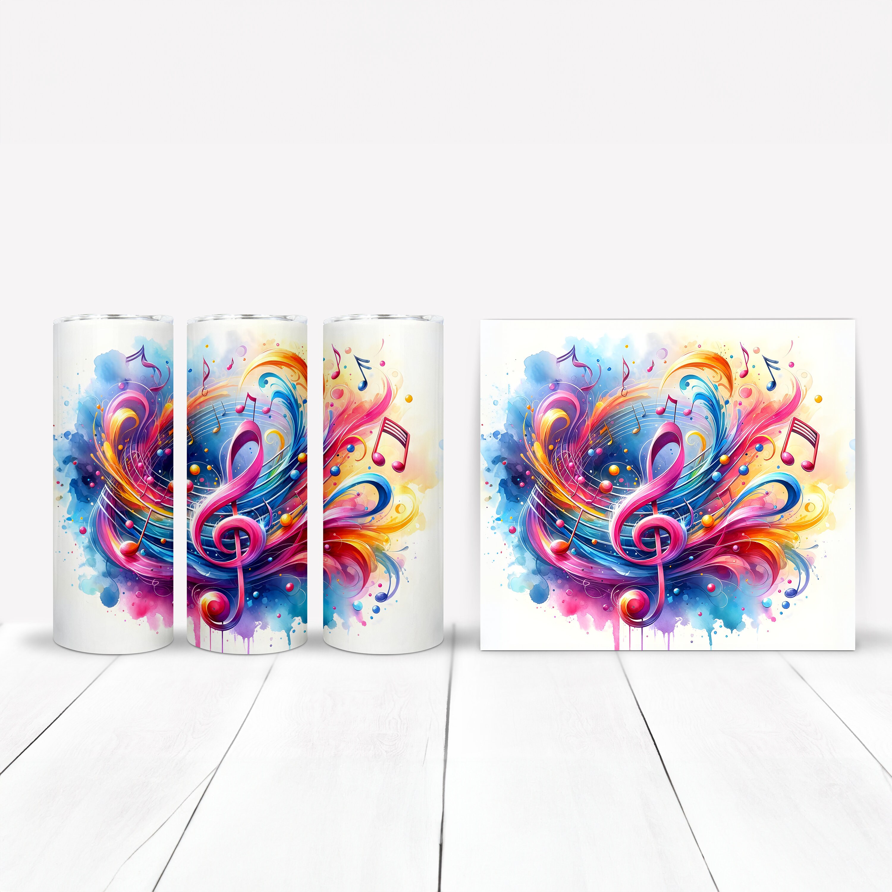 Colorful Music Notes Wrap for 20oz Skinny Tumblers | Sublimation Design ...