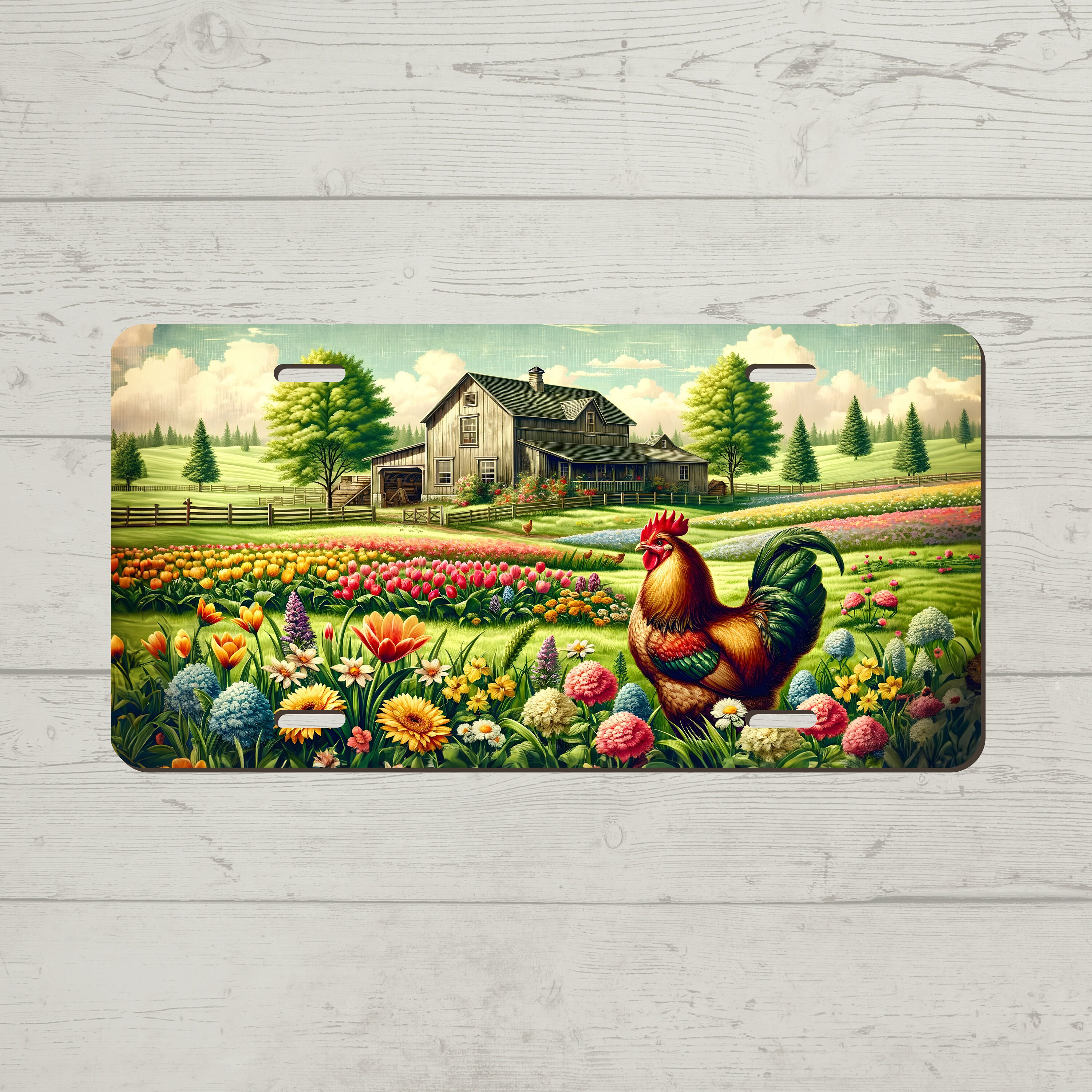 Spring Farm Chicken License Plate Sublimation Design | 12" X 6" Design ...