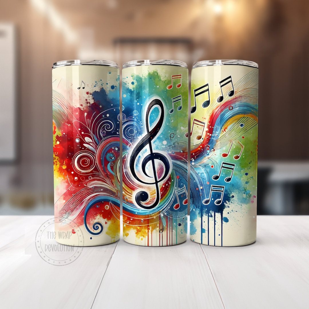 Colorful Music Notes Wrap for 20oz Skinny Tumblers | Sublimation Design ...