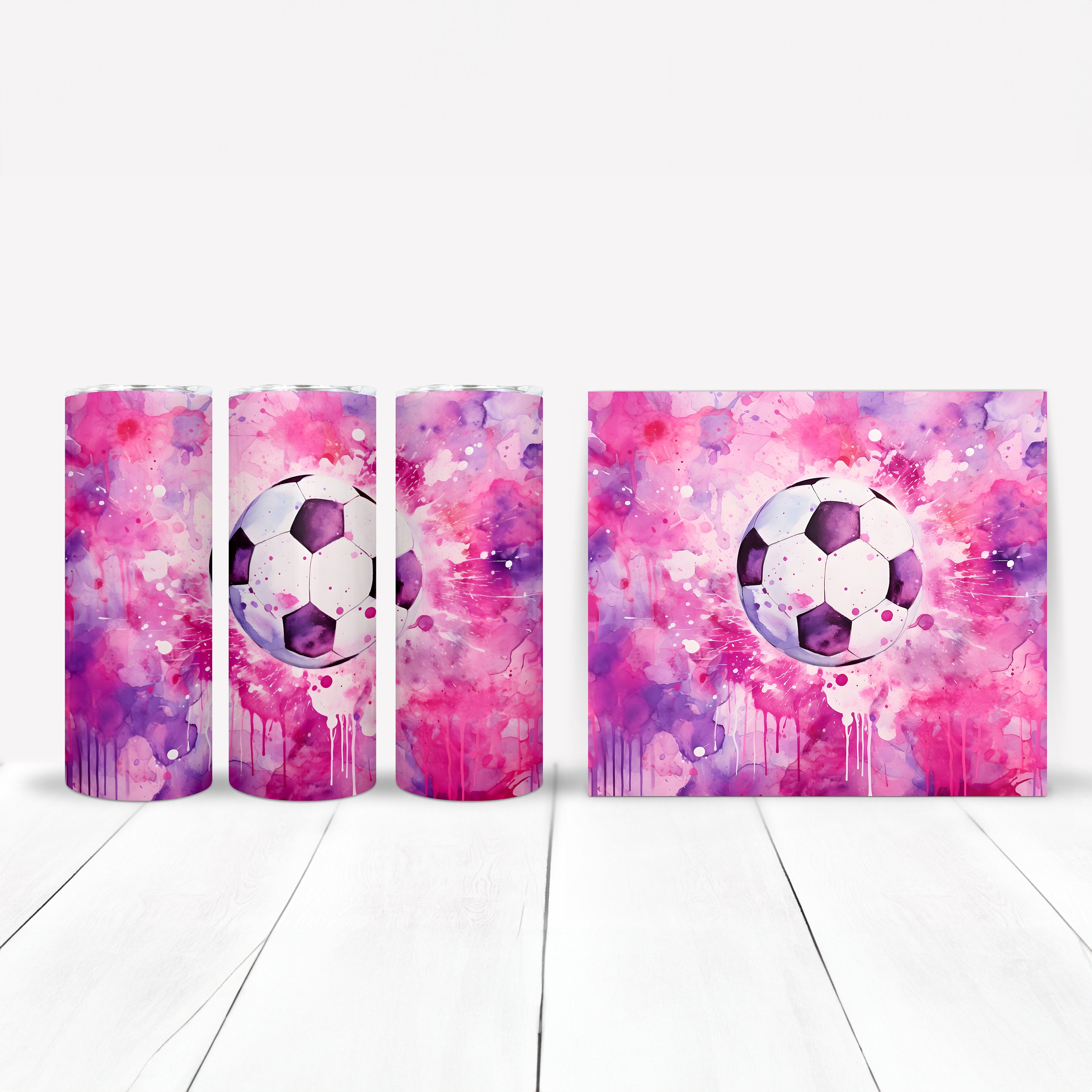 Pink and Purple Paint Splash Soccer Ball Wrap for 20oz Skinny Tumblers ...