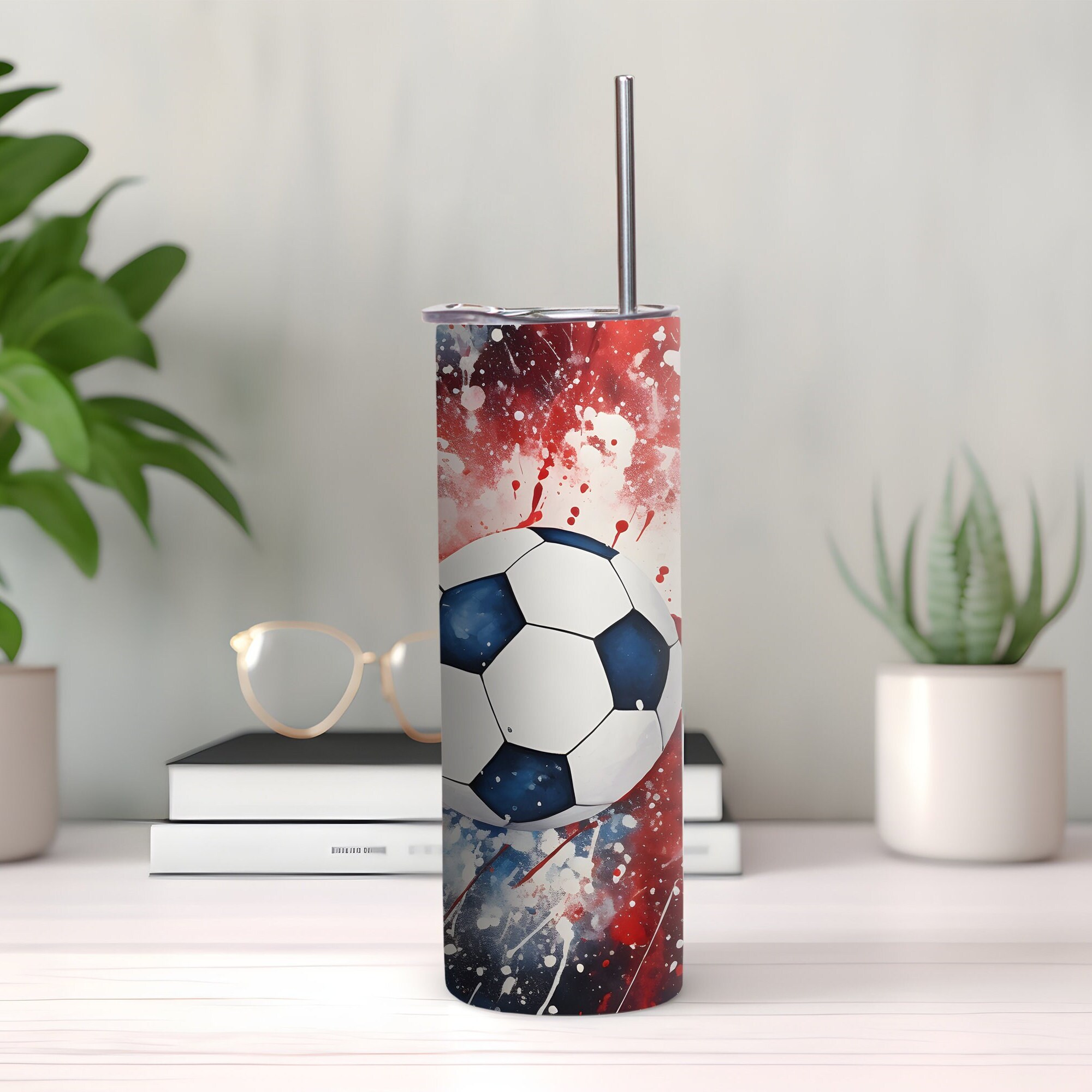 Red and Blue Soccer Ball Paint Splash Wrap for 20oz Skinny Tumblers ...