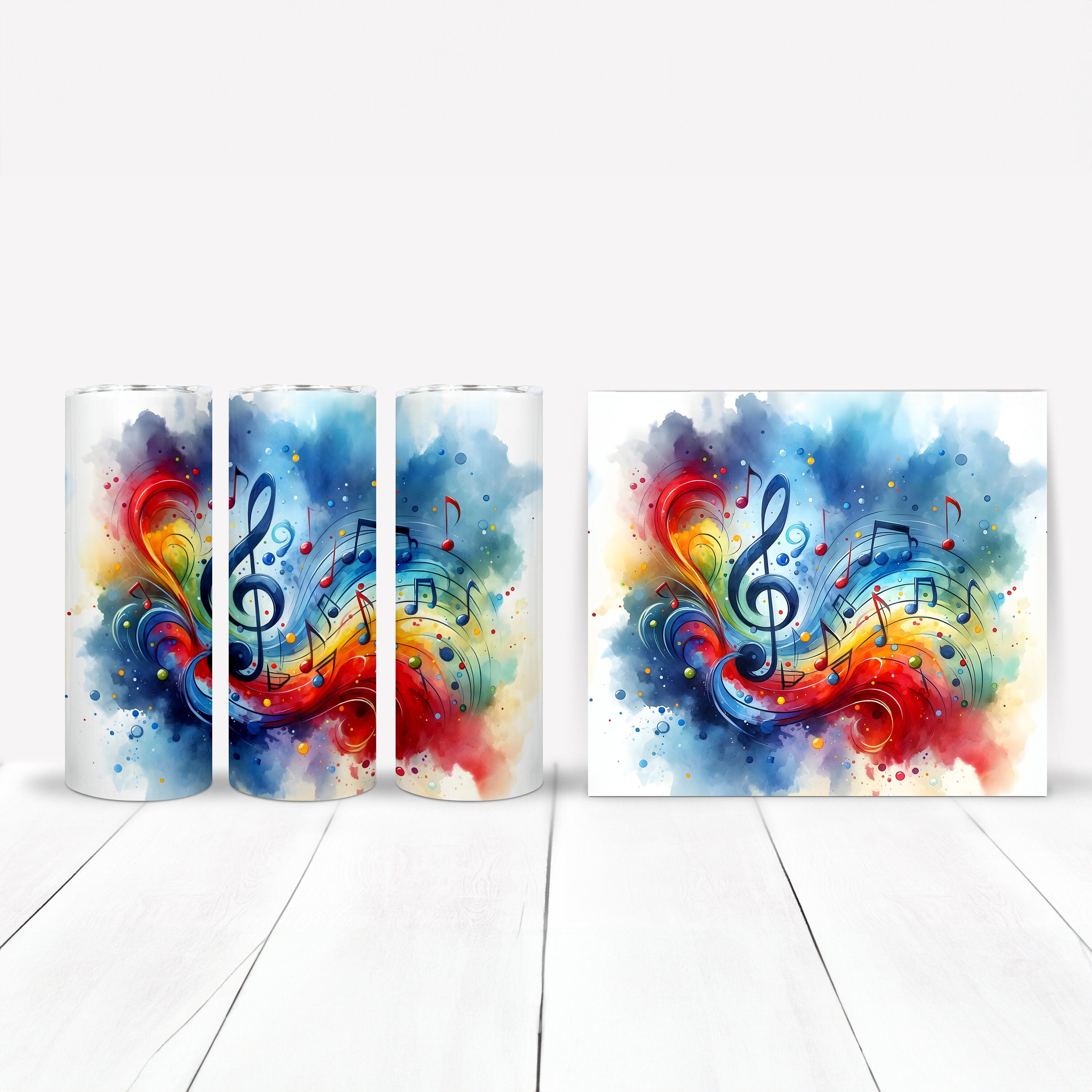 Colorful Music Notes Wrap for 20oz Skinny Tumblers | Sublimation Design ...