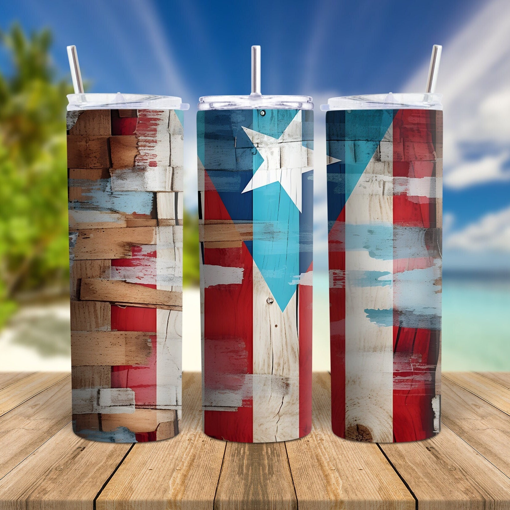 Painted Puerto Rico Flag Wrap for 20oz Skinny Tumblers | Sublimation ...