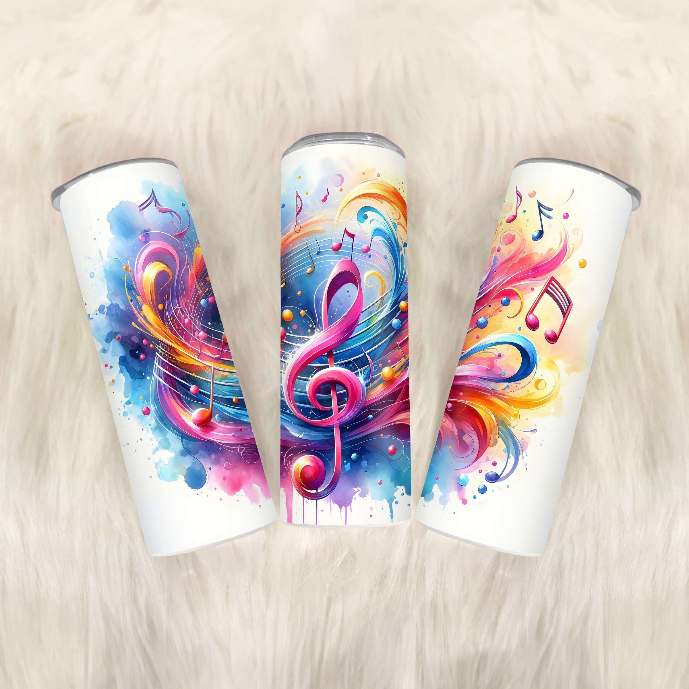 Colorful Music Notes Wrap for 20oz Skinny Tumblers | Sublimation Design ...