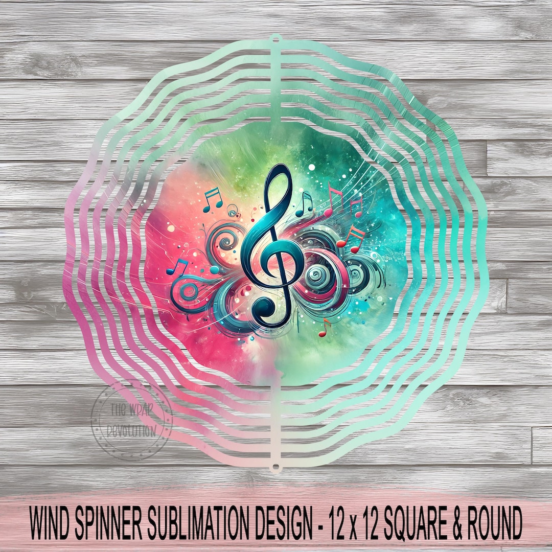 Pink and Teal Music Notes Wind Spinner | Sublimation Design | 10 Inch ...