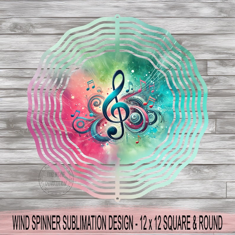 Pink and Teal Music Notes Wind Spinner | Sublimation Design | 10 Inch ...