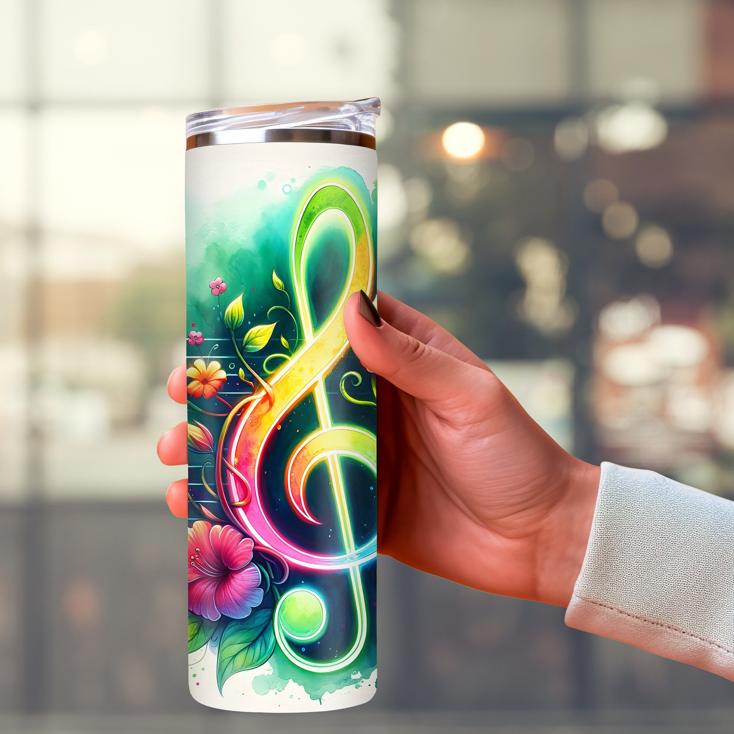 Neon Music Note & Floral Symphony Wrap for 20oz Skinny Tumblers ...