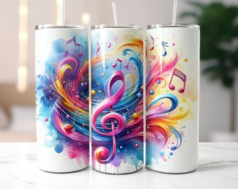 Colorful Music Notes Wrap for 20oz Skinny Tumblers | Sublimation Design ...