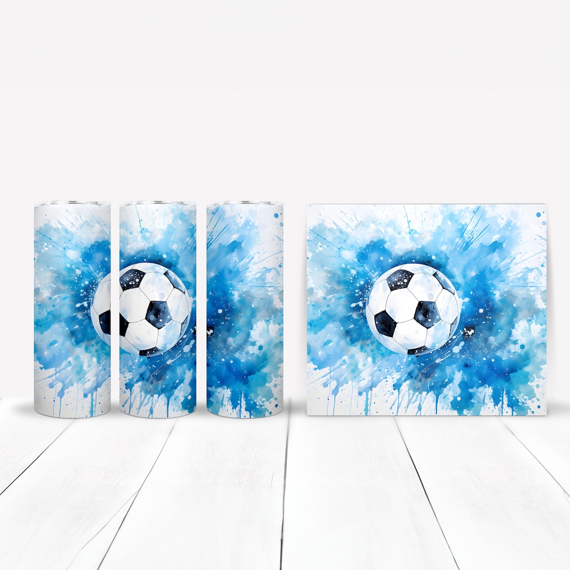 Dynamic Paint Splash Blue & White Soccer Ball Wrap for 20oz Skinny ...