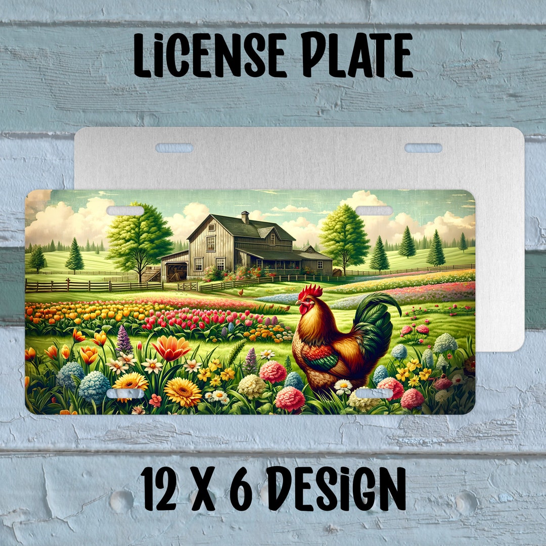 Spring Farm Chicken License Plate Sublimation Design | 12" X 6" Design ...