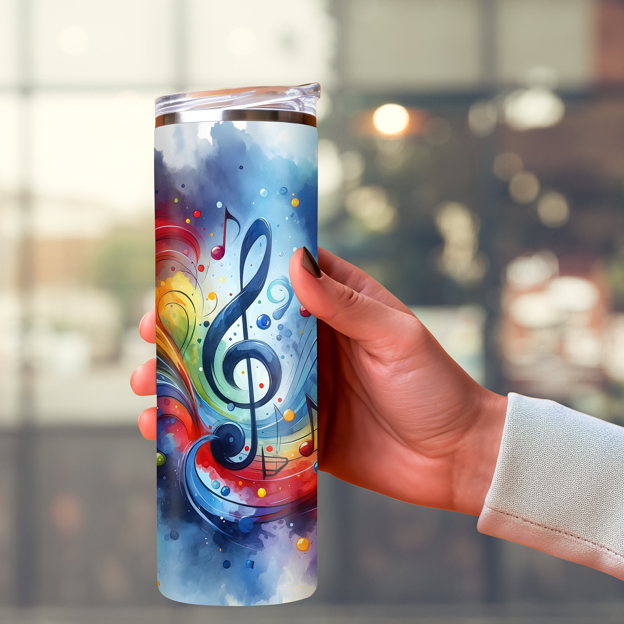 Colorful Music Notes Wrap for 20oz Skinny Tumblers | Sublimation Design ...