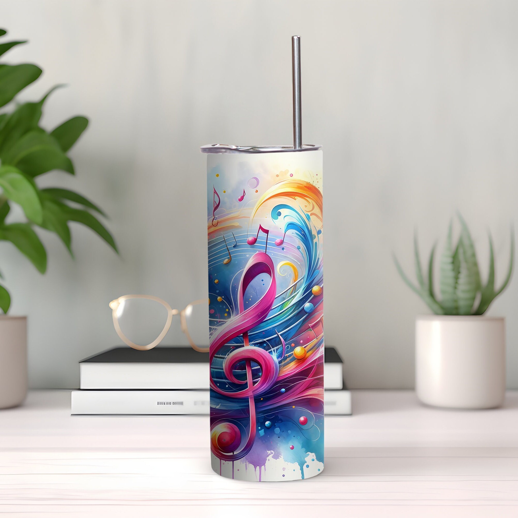 Colorful Music Notes Wrap for 20oz Skinny Tumblers | Sublimation Design ...