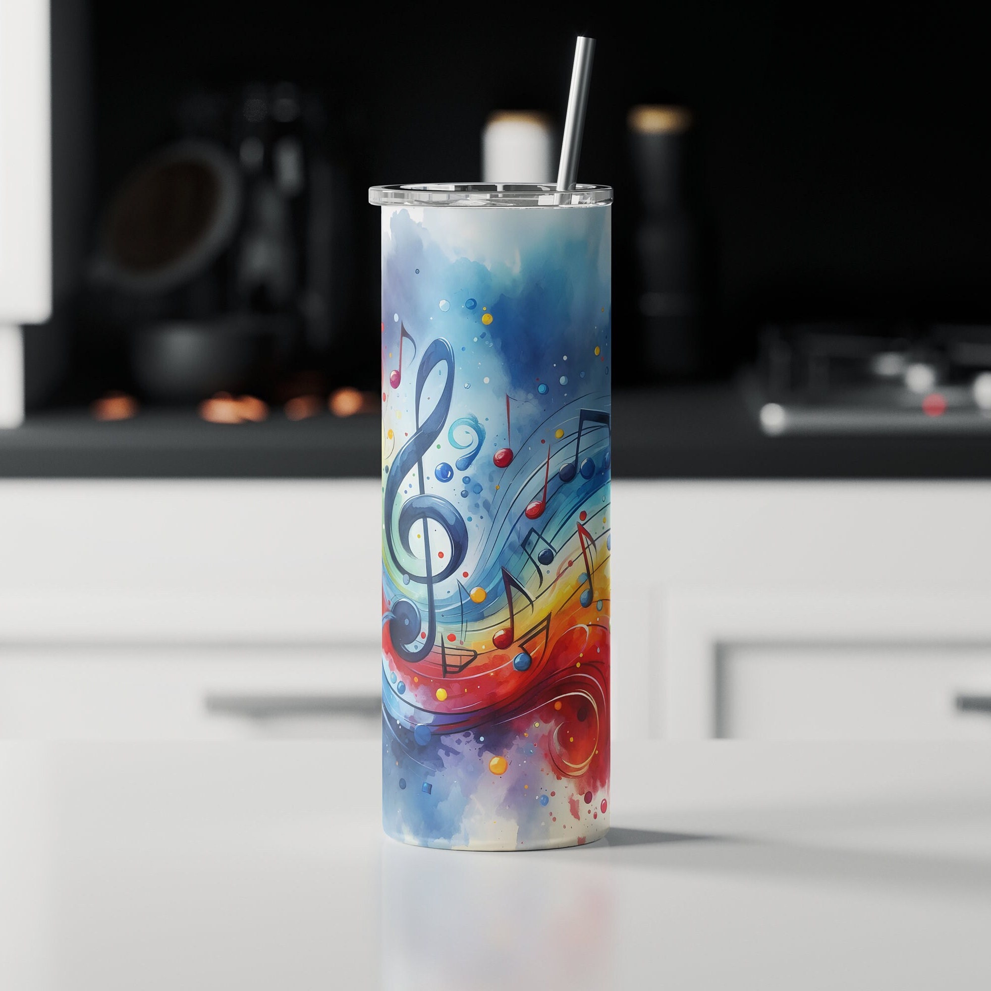 Colorful Music Notes Wrap for 20oz Skinny Tumblers | Sublimation Design ...