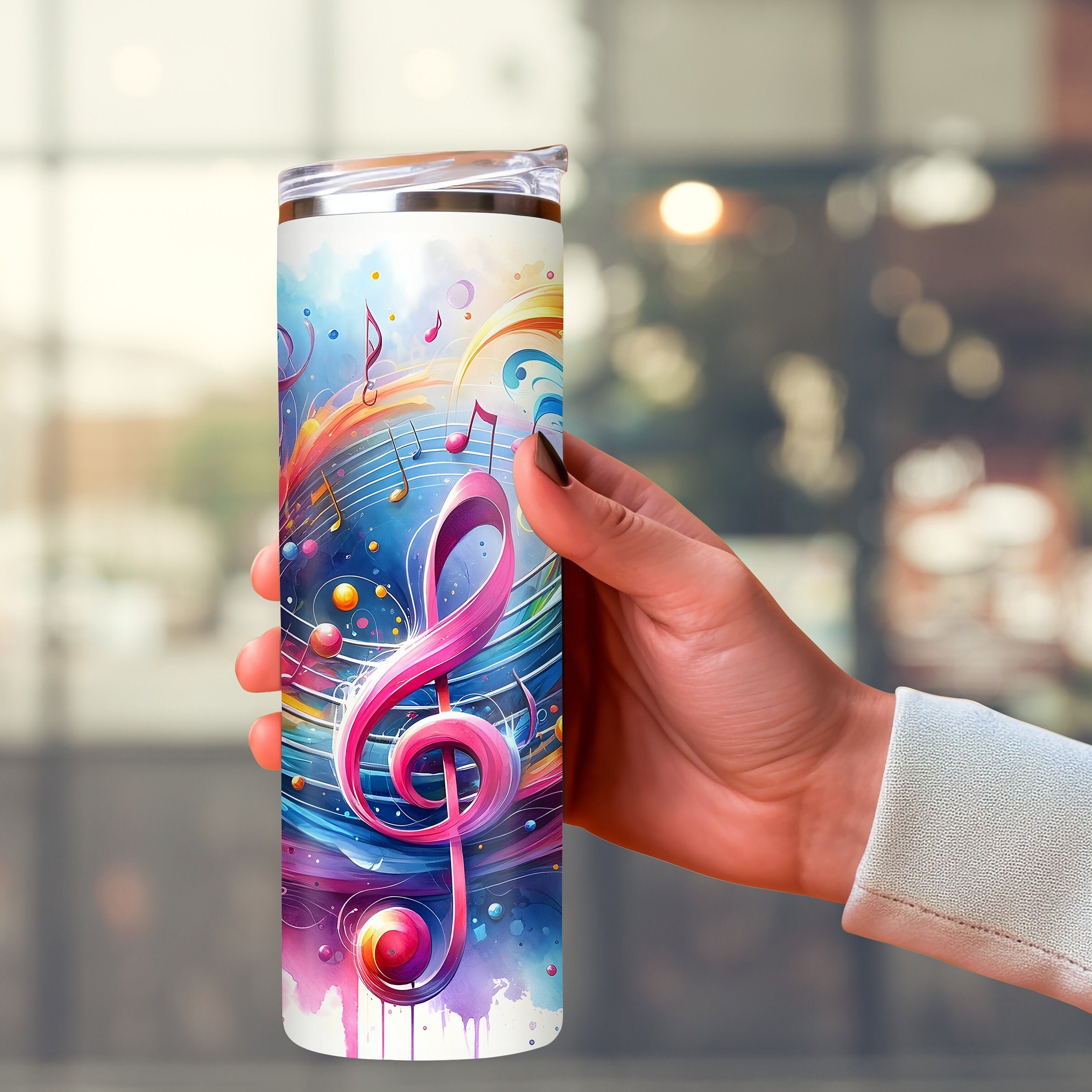 Colorful Music Notes Wrap for 20oz Skinny Tumblers | Sublimation Design ...