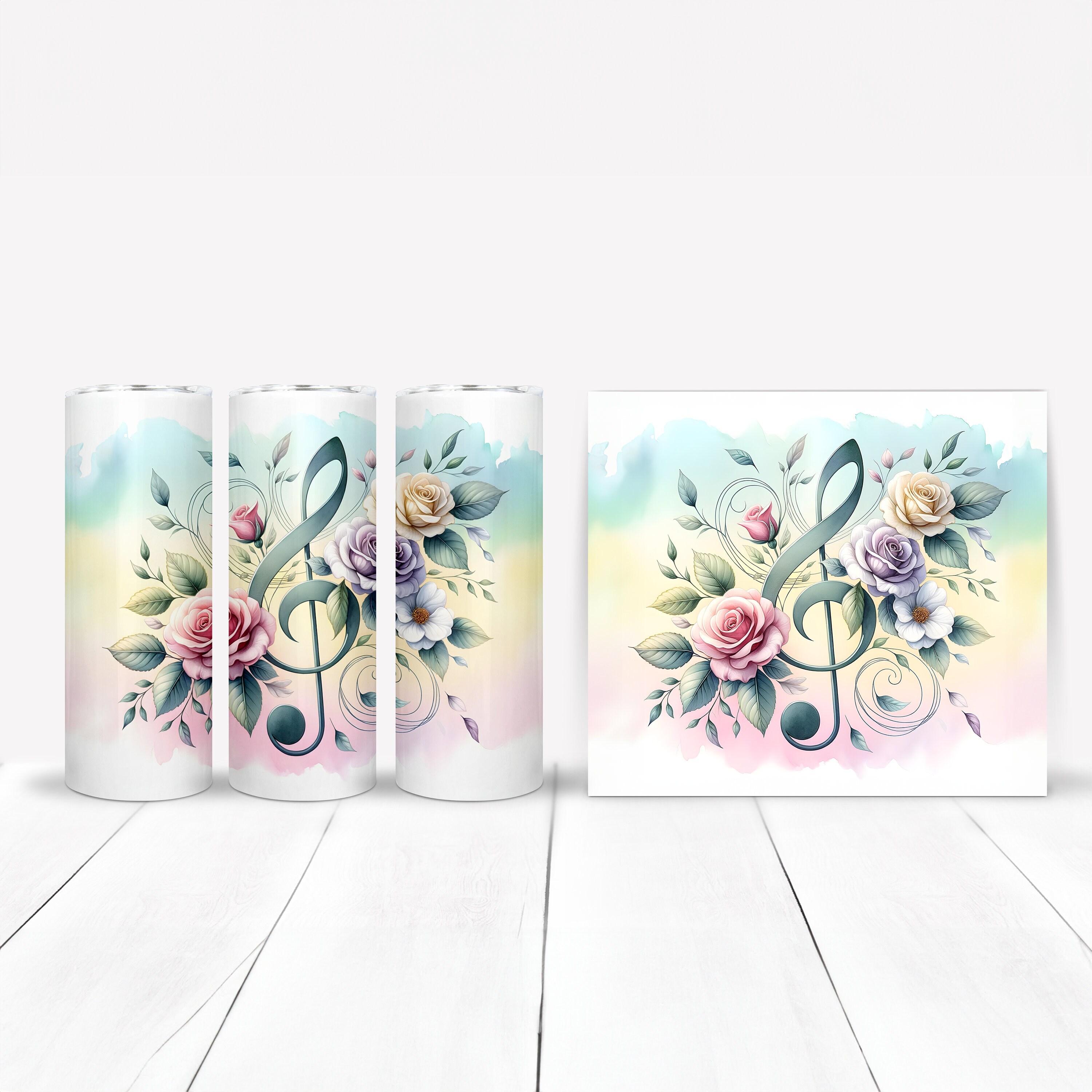 Music Note With Flowers Wrap for 20oz Skinny Tumblers | Sublimation ...