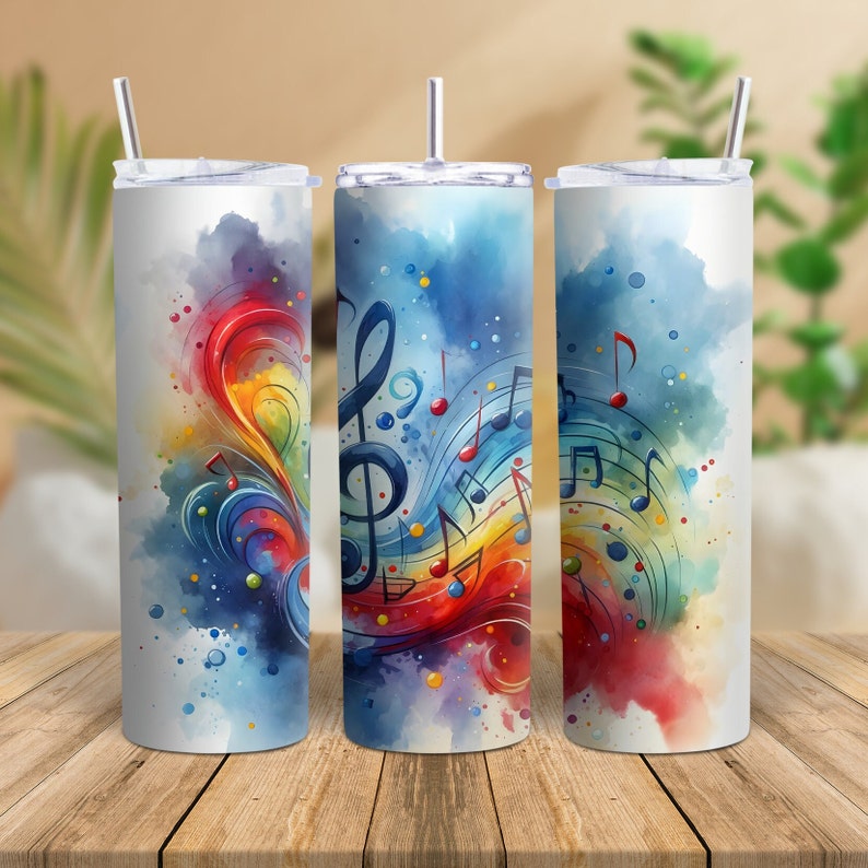 Colorful Music Notes Wrap for 20oz Skinny Tumblers | Sublimation Design ...