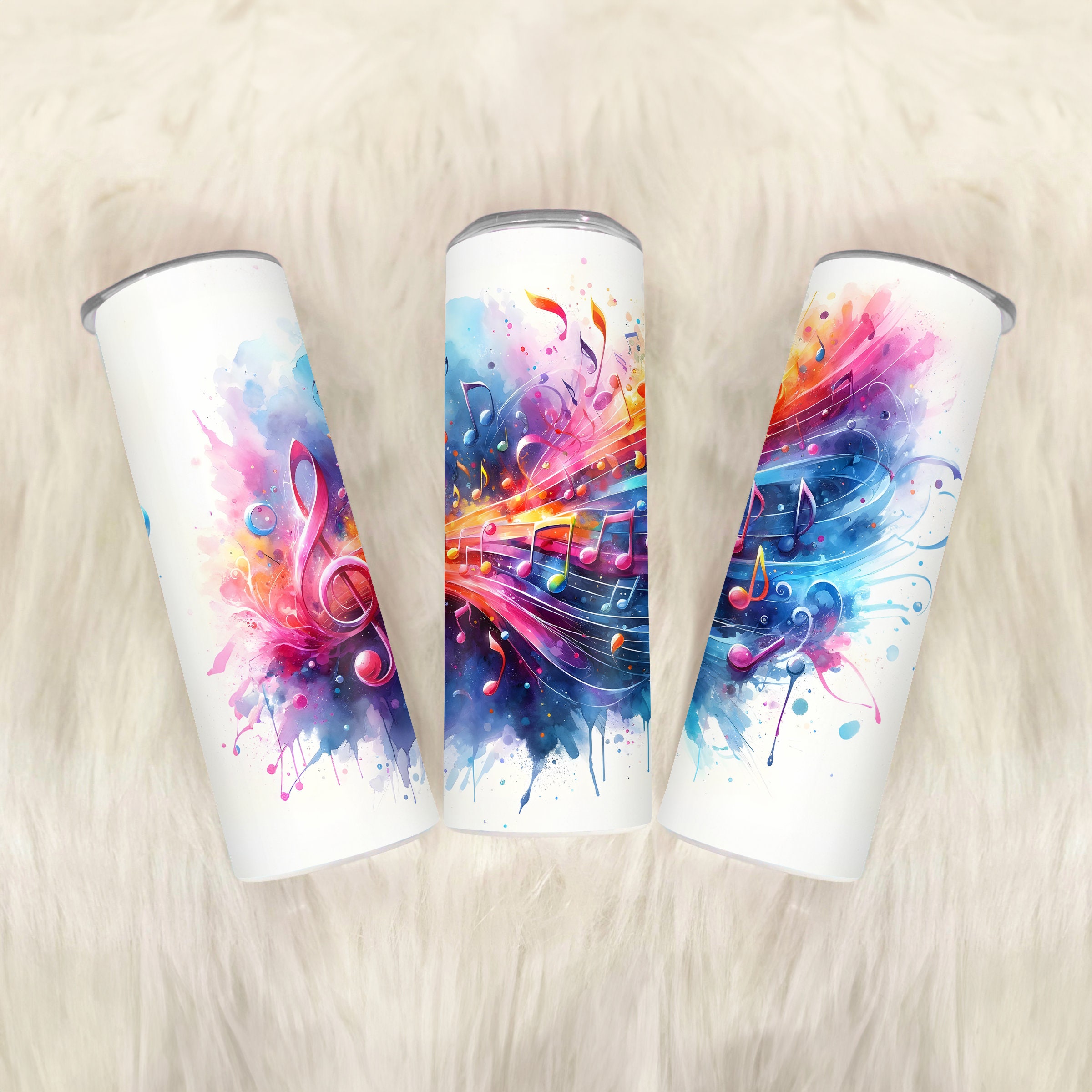 Colorful Music Notes Wrap for 20oz Skinny Tumblers | Sublimation Design ...