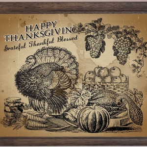Vintage Thanksgiving Turkey Sign Printable, Fall Harvest Wall Art ...