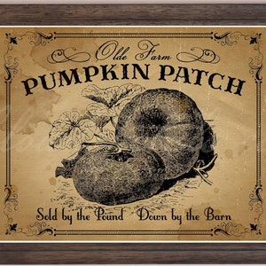 Vintage Pumpkin Patch Sign, Fall Farmhouse Pumpkin Printable, Primitive Pumpkin Patch Decor ...