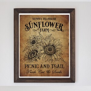 Sunflower Farmhouse Sign, Vintage Sunflower Farm Printable, Sunflower ...