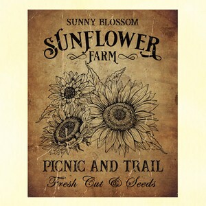 Sunflower Farmhouse Sign, Vintage Sunflower Farm Printable, Sunflower ...