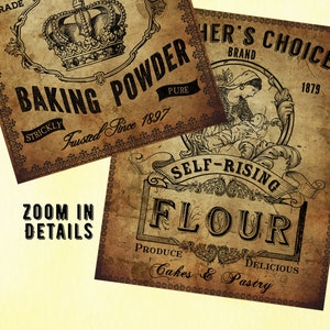 Vintage Pantry Labels: Baking Powder, Flour, Maple Syrup (digital ...