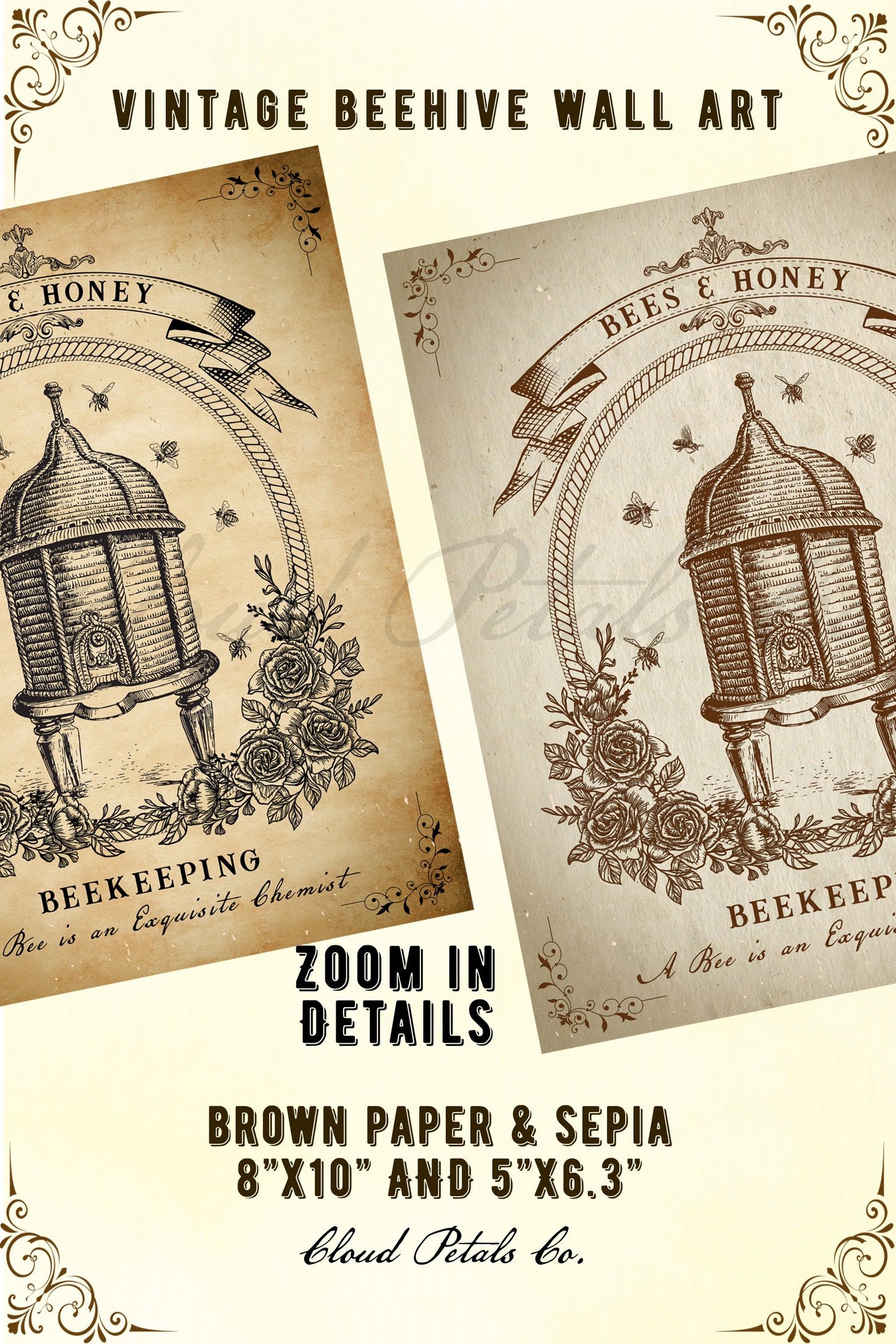 Beehive Printable Vintage Honey Bee Hive Decoration - Etsy