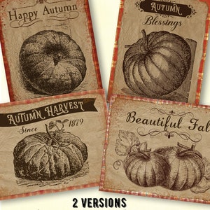 Vintage Fall Printable, Thanksgiving Pumpkin Tag, Autumn Harvest Label ...