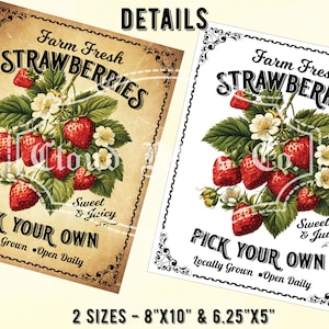 Vintage Strawberry Sign, Printable Strawberry Wall Art, Vintage ...
