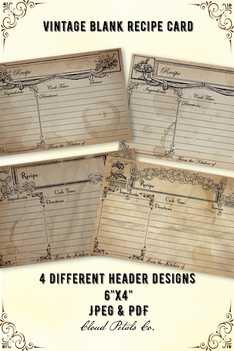 Vintage Stained Paper Recipe Card Blank Recipe Card - Etsy