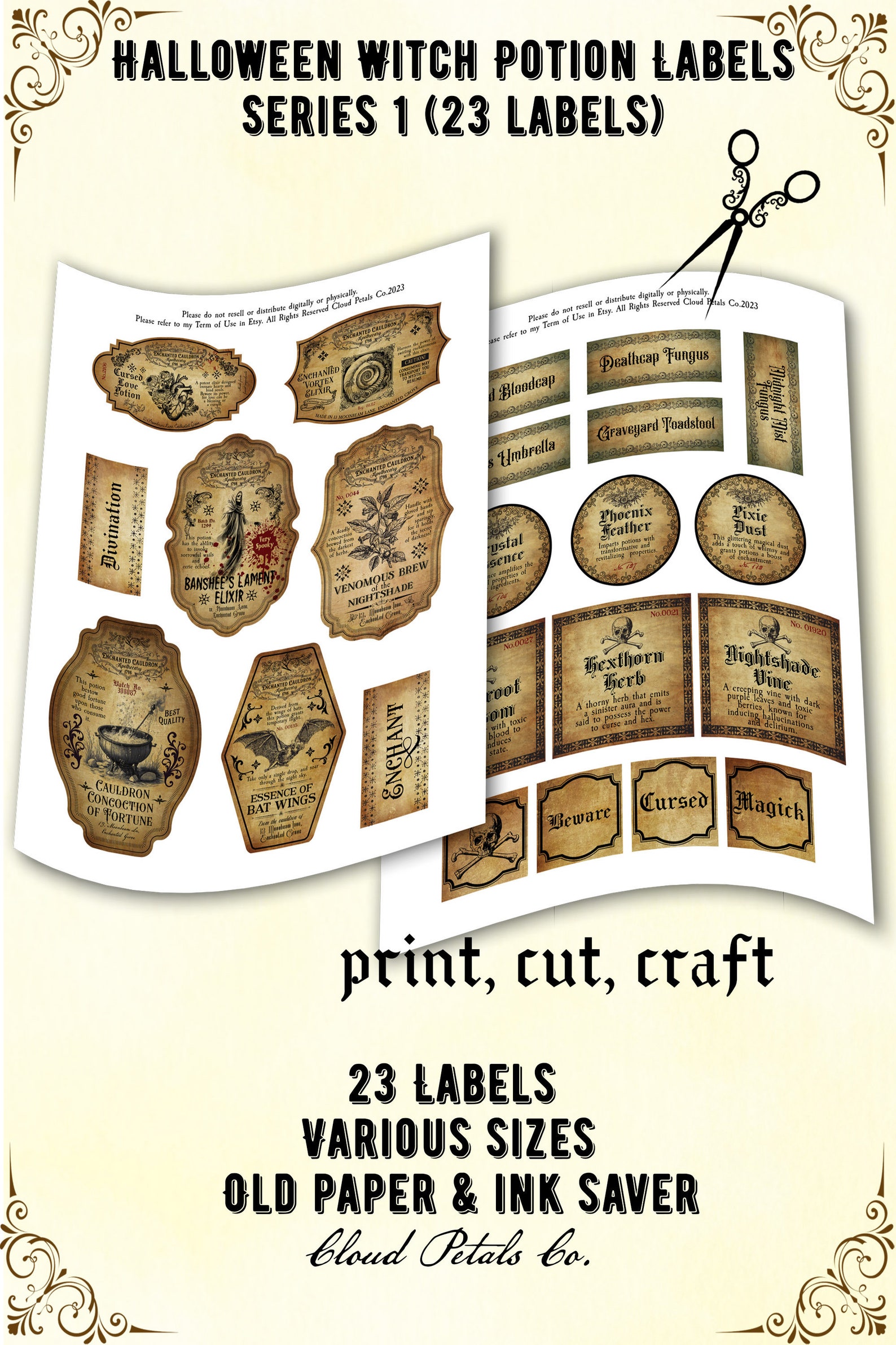 Vintage Halloween Witch Potion Labels Printable, Witchcraft Apothecary ...