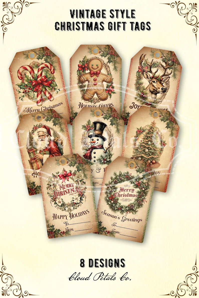 Vintage Christmas Gift Tags, Printable DIY Decor (digital Download ...