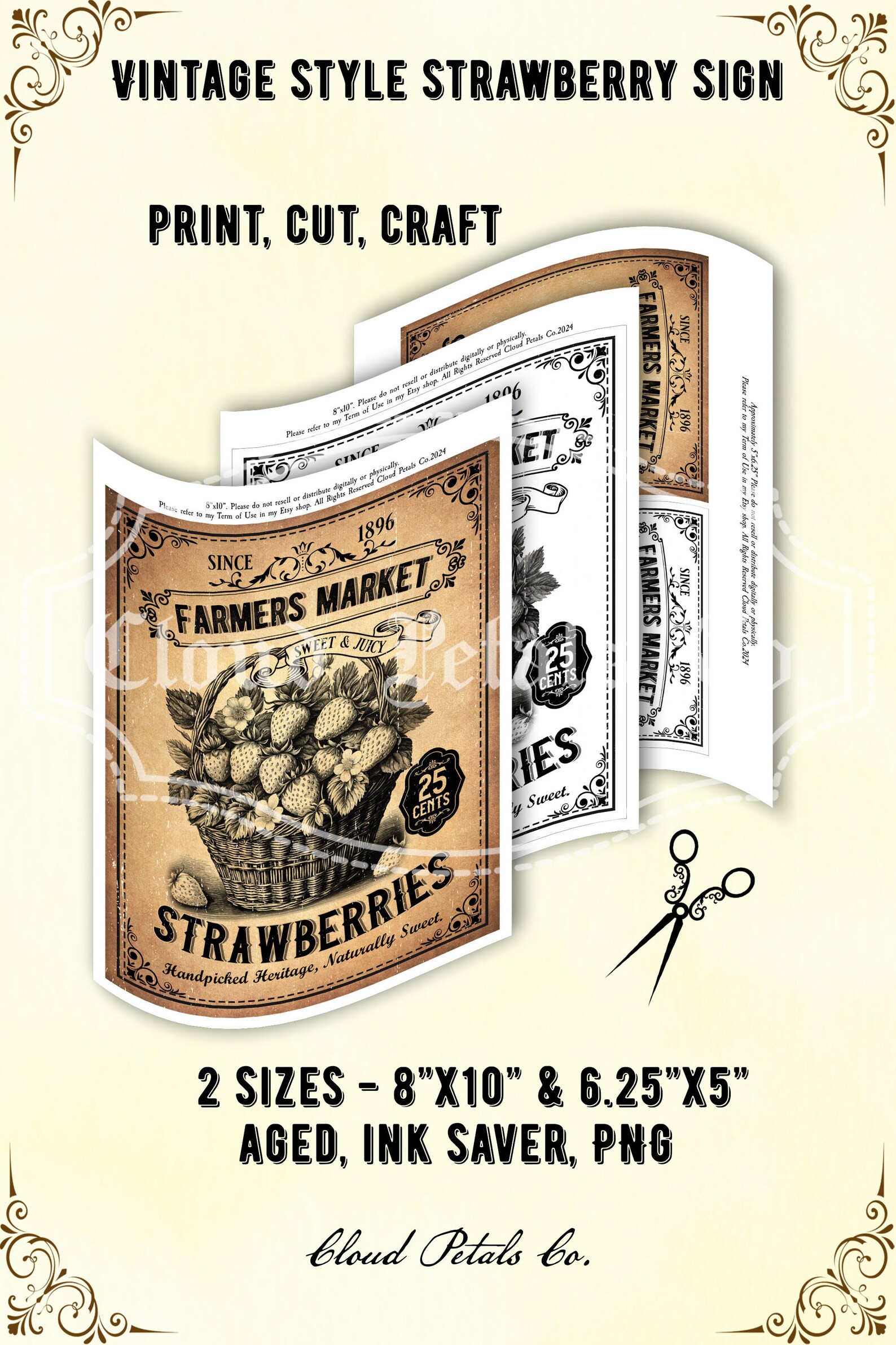 Vintage Farmers Market Strawberry Sign, Printable Strawberry Wall Art ...