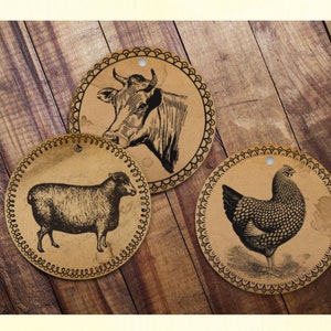 Farmhouse Tags, Printable Rustic Round Tags, Farm Animals Prints ...