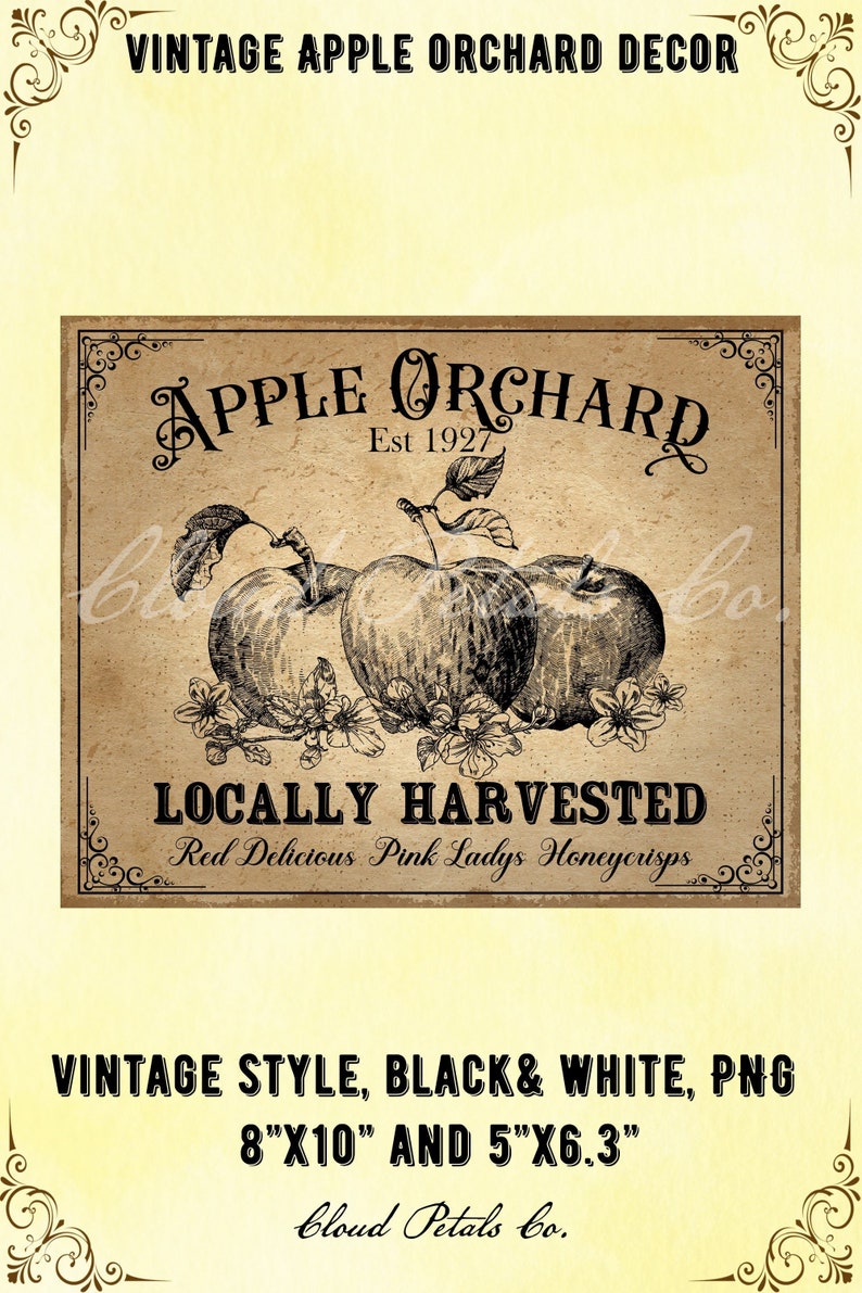 Vintage Apple Farm Sign Apple Orchard Printable Vintage - Etsy
