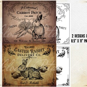 Primitive Easter Label, Printable Rabbit Tags, Vintage Bunny Print ...
